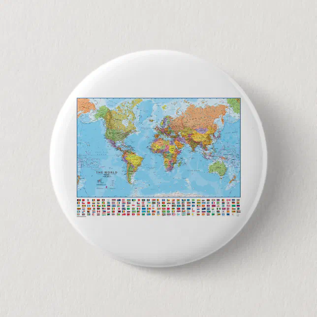 Political World Map with Flags Button | Zazzle