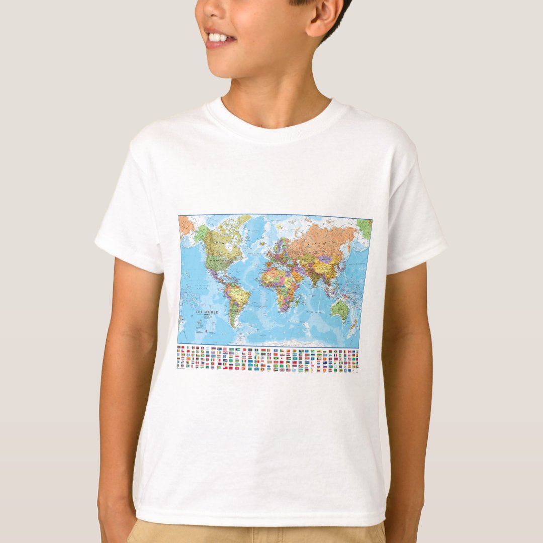 Political World Map with Flags T-Shirt | Zazzle
