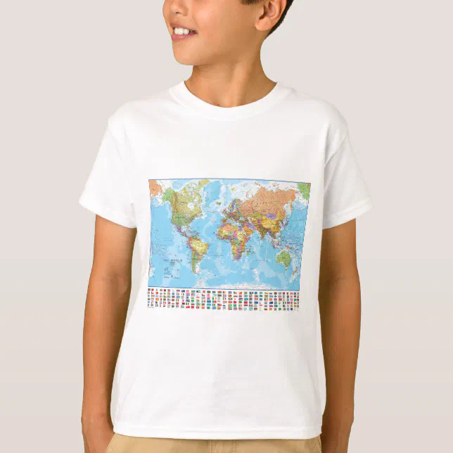 Political World Map with Flags T-Shirt | Zazzle