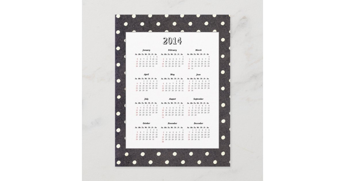 Polka Dot 2014 Calendar Postcard | Zazzle