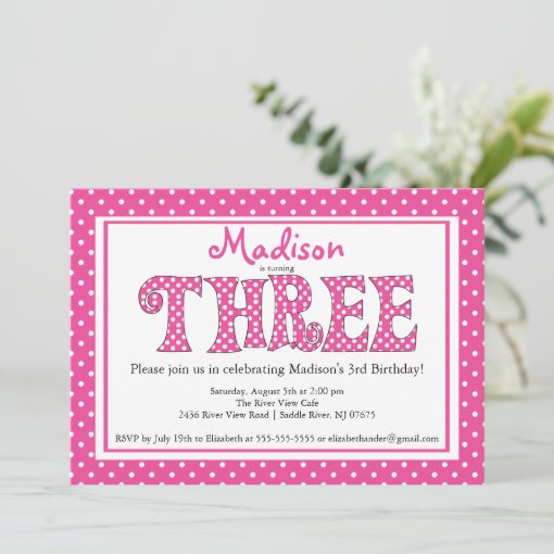 Polka Dot Alphabet Third Birthday Party Invitation | Zazzle