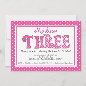 Polka Dot Alphabet Third Birthday Party Invitation | Zazzle