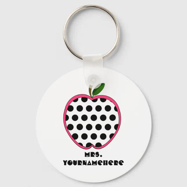 Polka Dot Apple Teacher Keychain | Zazzle