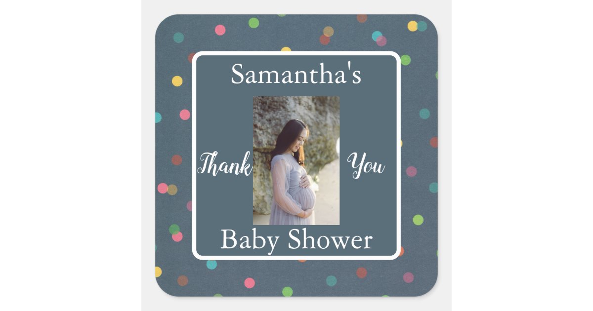 polka dot baby shower gender neutral thank you square sticker | Zazzle