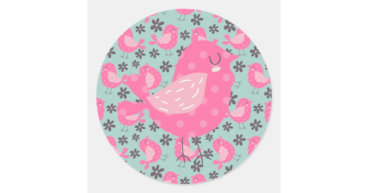 Polka Dot Birds and Flowers Classic Round Sticker | Zazzle