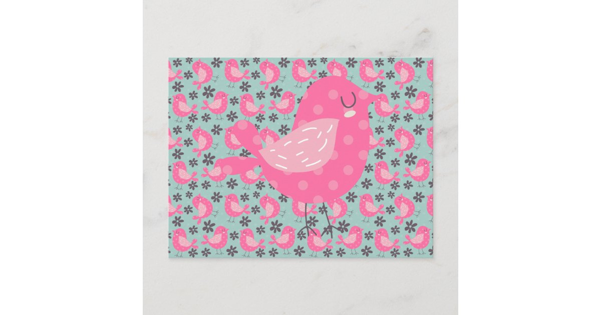 Polka Dot Birds and Flowers Postcard | Zazzle