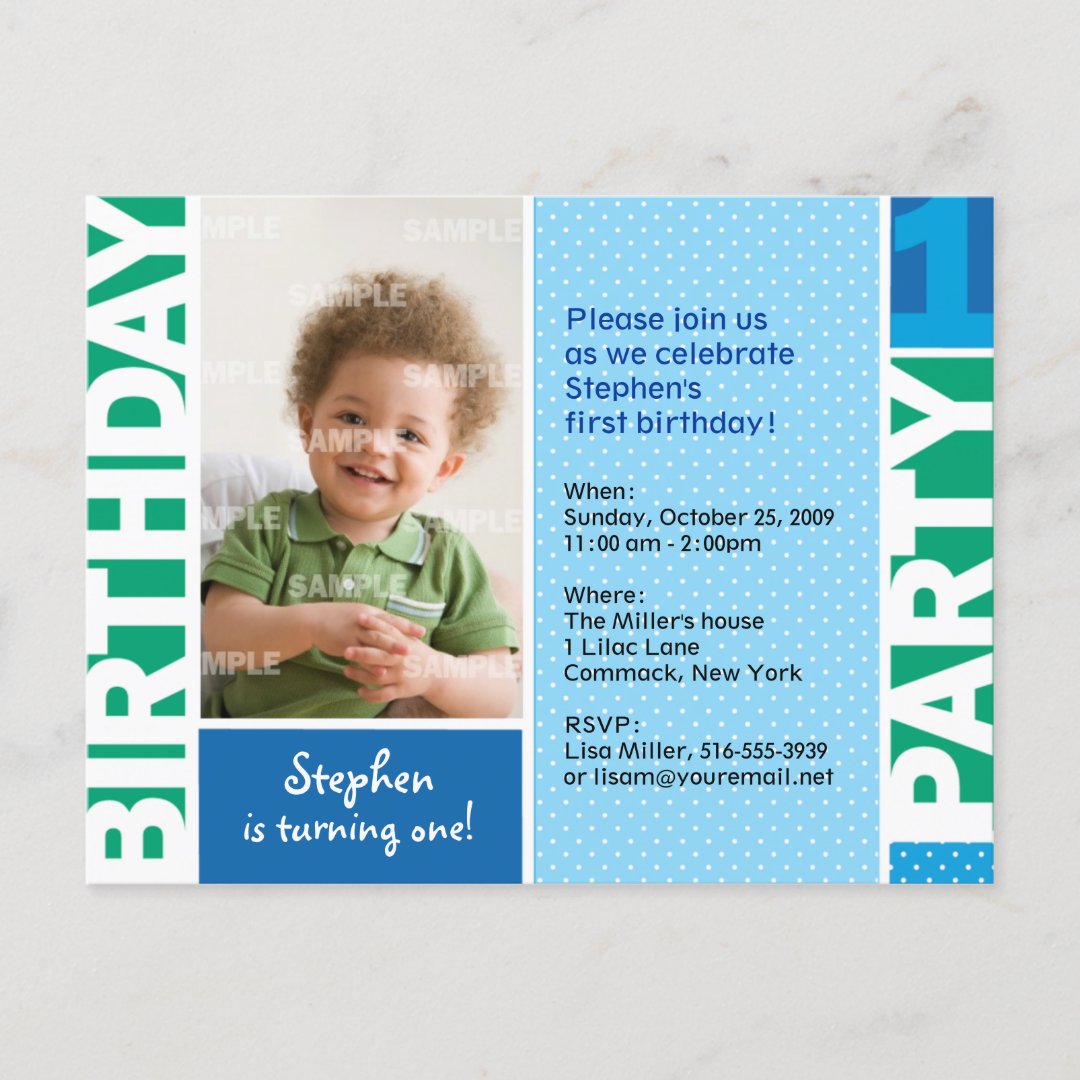 Polka Dot First Birthday Party Invitation Postcard | Zazzle