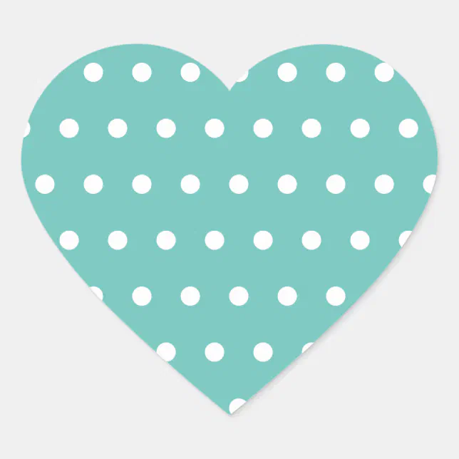 Polka Dot Heart Shaped Stickers (Aqua & White) | Zazzle