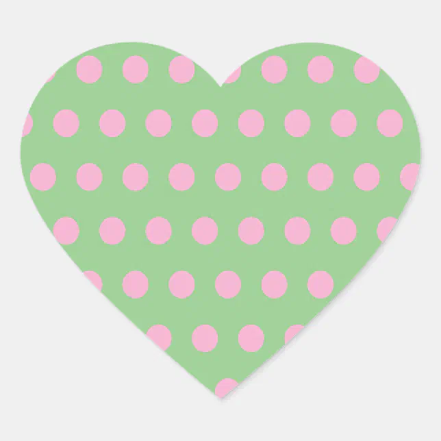 Polka Dot Heart Stickers (Sage Green & Pastel Pink | Zazzle