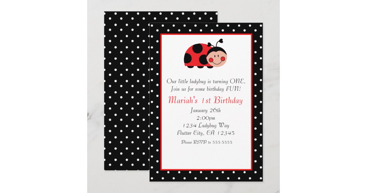Polka Dot Ladybug Red & Black Party Invitations | Zazzle