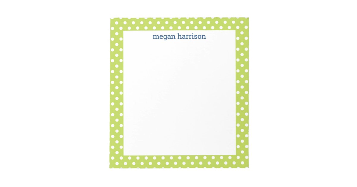 Polka Dot Lime Green Personalized Notepad | Zazzle