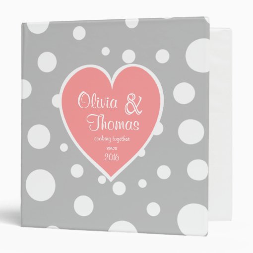 Polka Dot Pattern and Heart Pink Grey Binder | Zazzle