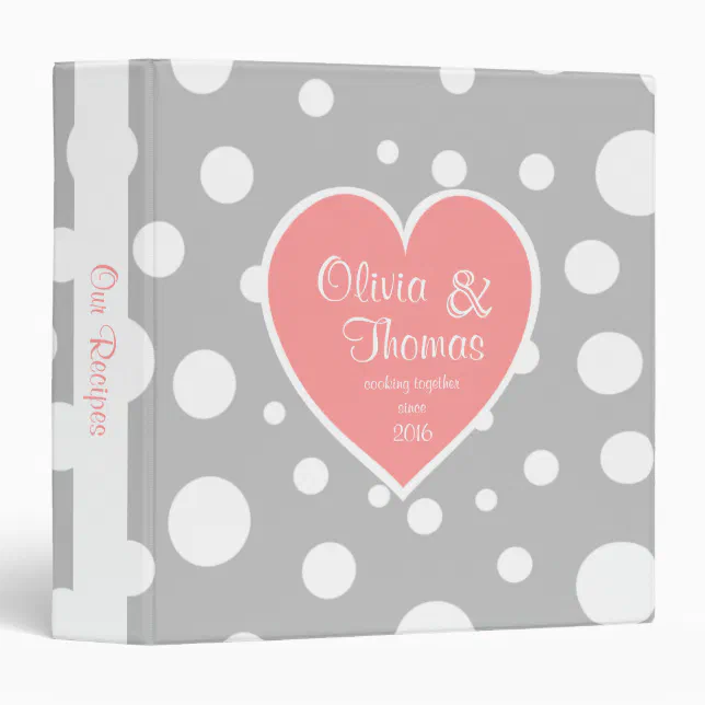 Polka Dot Pattern and Heart Pink Grey Binder | Zazzle