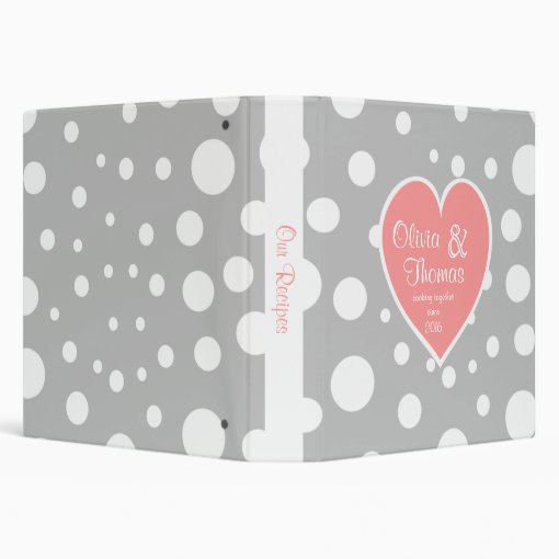 Polka Dot Pattern and Heart Pink Grey Binder | Zazzle