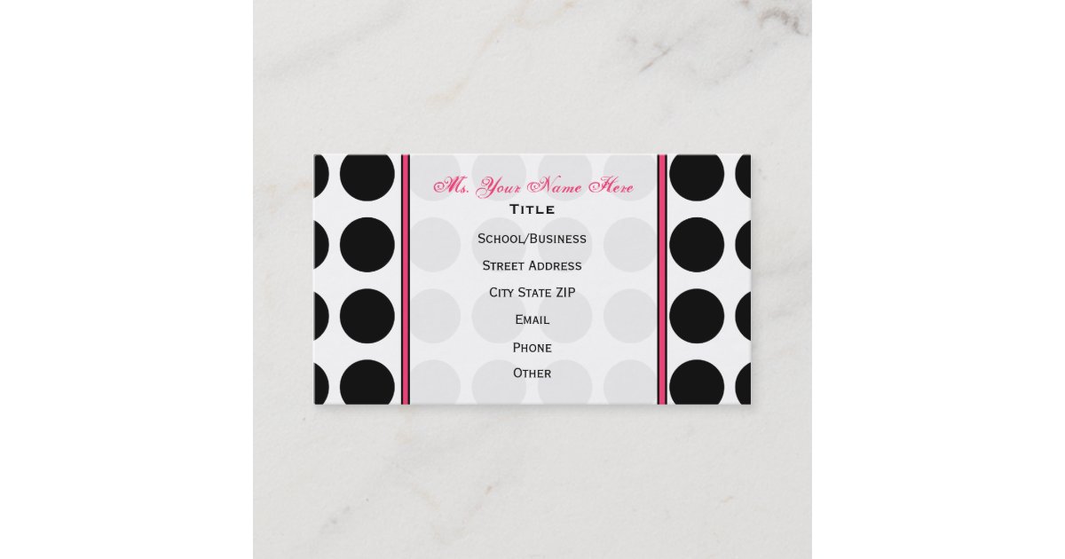 Polka Dot / Pink Teacher Fashion Business Card | Zazzle