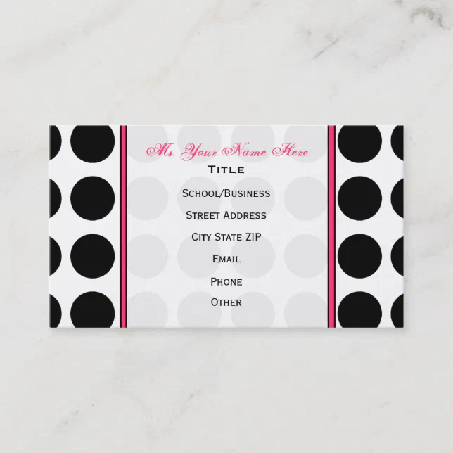 Polka Dot / Pink Teacher Fashion Business Card | Zazzle