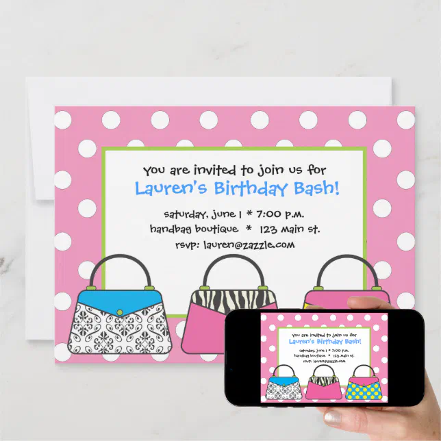 Polka Dot Purse Handbag Invitation | Zazzle