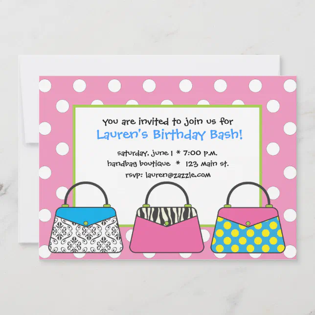 Polka Dot Purse Handbag Invitation | Zazzle
