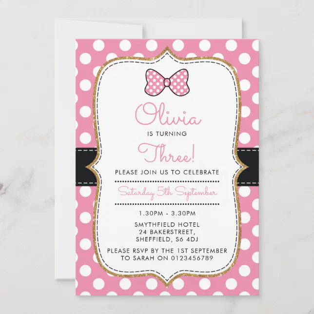 Polka dot themed birthday party invitation | Zazzle