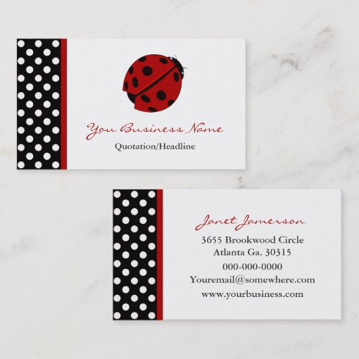 Polka Dot Trimmed Lady Bug Business Cards | Zazzle