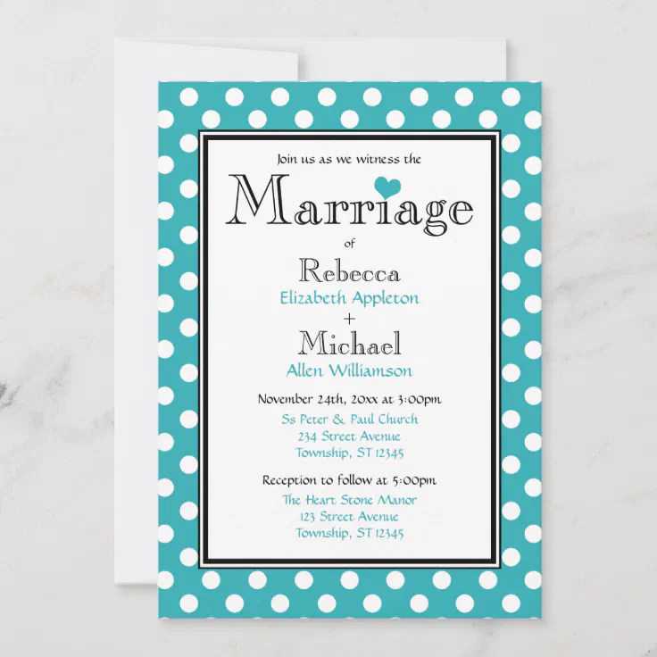 Polka Dot Turquoise Wedding Invitations | Zazzle