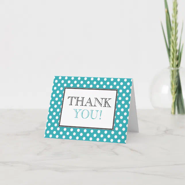 Polka Dot Turquoise & White Thank You Card | Zazzle