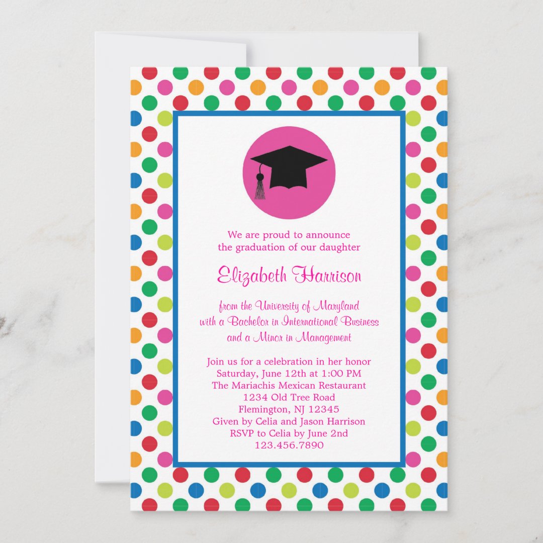 Polka Dots and Cap Graduation Invitation | Zazzle