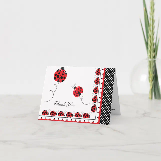 Polka Dots and Cute Ladybugs Thank You | Zazzle