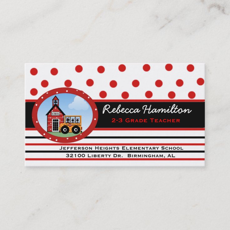 Polka Dots and Stripes Teacher's Business Card | Zazzle