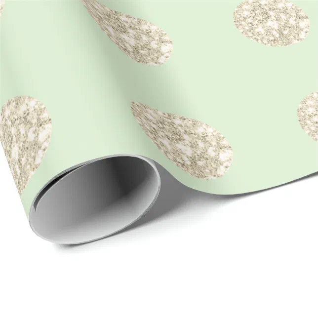 Polka Dots Glitter Sparkly Mint Green Pastel Ivory Wrapping Paper | Zazzle