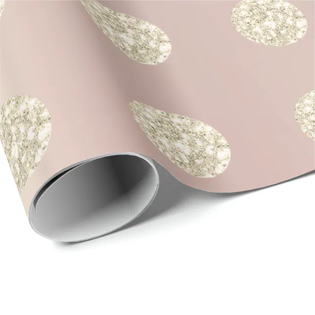 Polka Dots Glitter Sparkly Pearl Rose Pastel Ivory Wrapping Paper | Zazzle