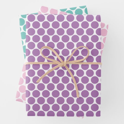 Polka Dots in Pink, Blue, and Lavendar Wrapping Paper Sheets | Zazzle