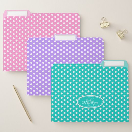 Polka dots personalized pink aqua purple files file folder | Zazzle.com