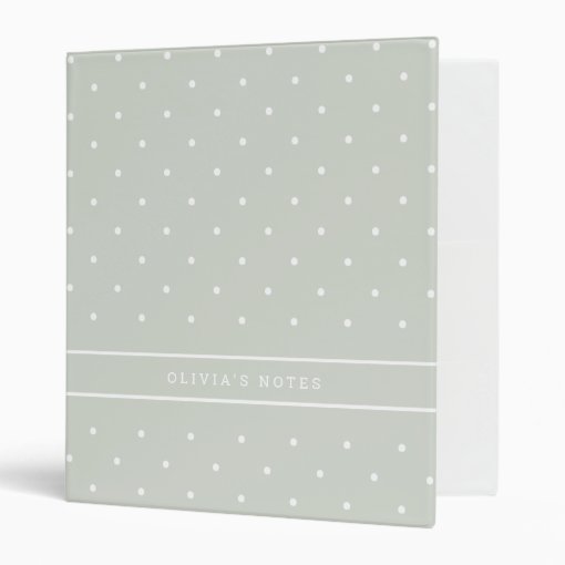 Polka Dots | Trendy Sage Green and White 3 Ring Binder | Zazzle