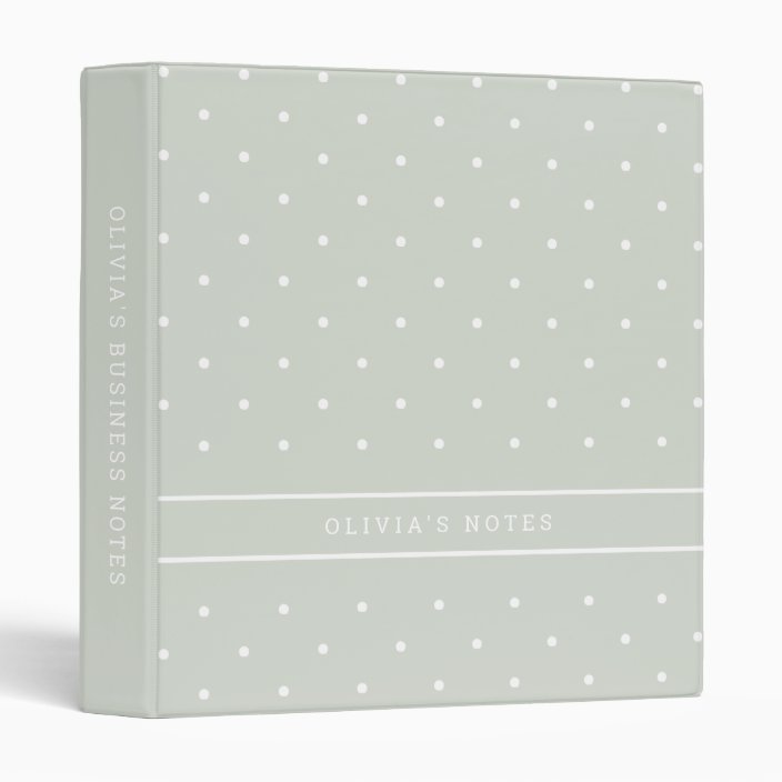 Polka Dots | Trendy Sage Green and White 3 Ring Binder | Zazzle.com