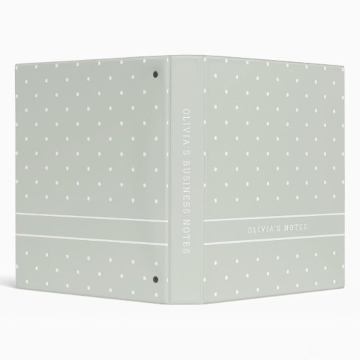 Polka Dots | Trendy Sage Green and White 3 Ring Binder | Zazzle