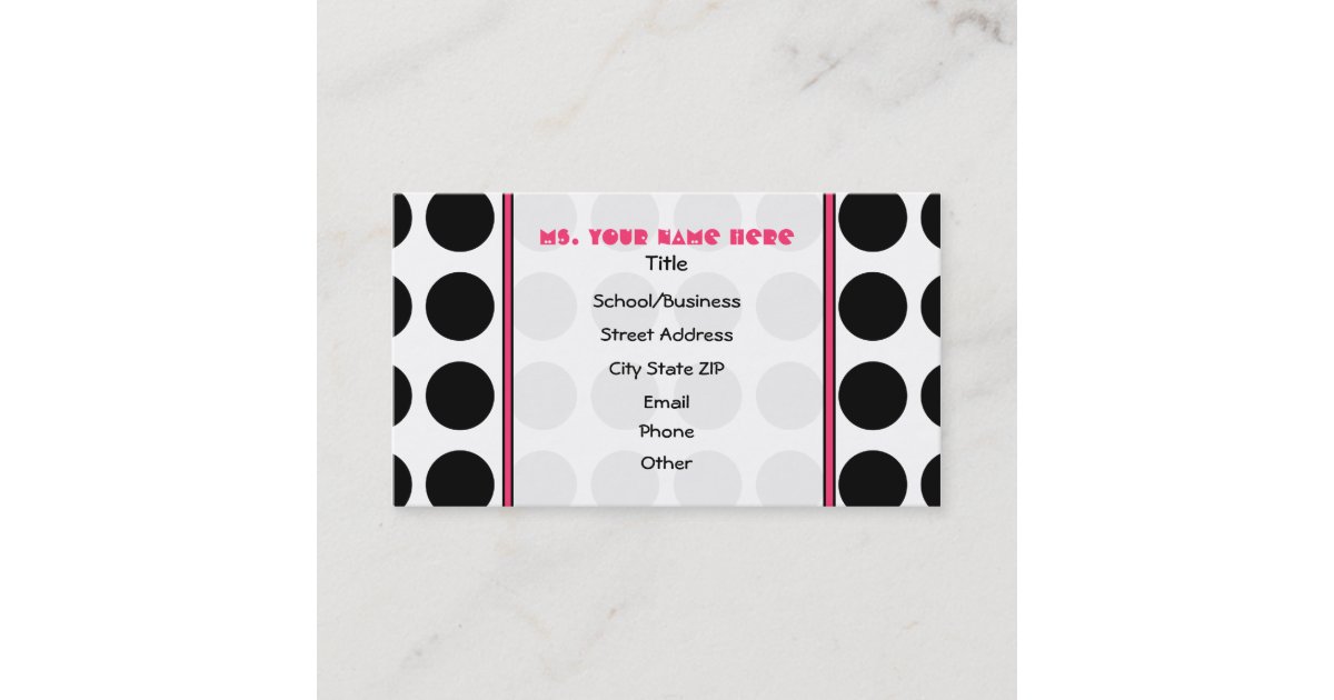 Polka Dotty / Pink Teacher Fashion Business Card | Zazzle