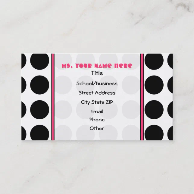 Polka Dotty / Pink Teacher Fashion Business Card | Zazzle