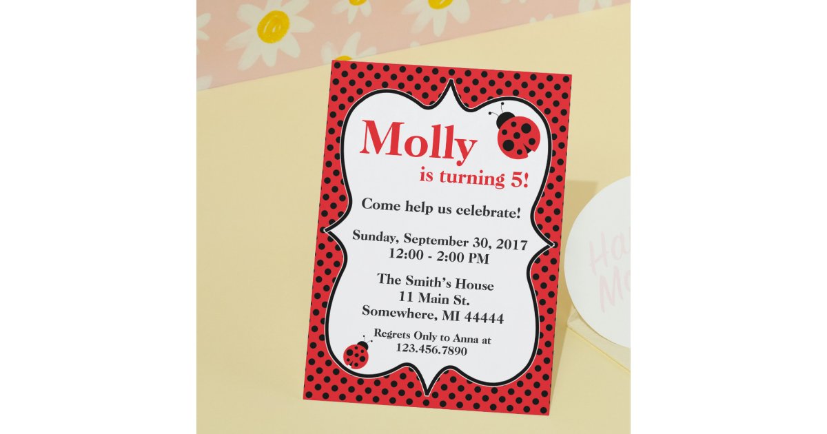 Polkadot Ladybug Birthday Party Invitation | Zazzle