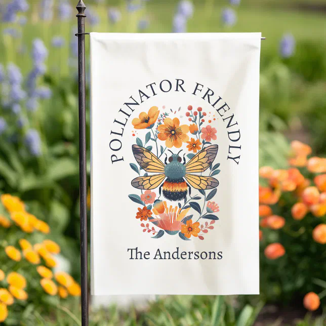 Pollinator Friendly Bee Wildflower Organic Garden Flag | Zazzle