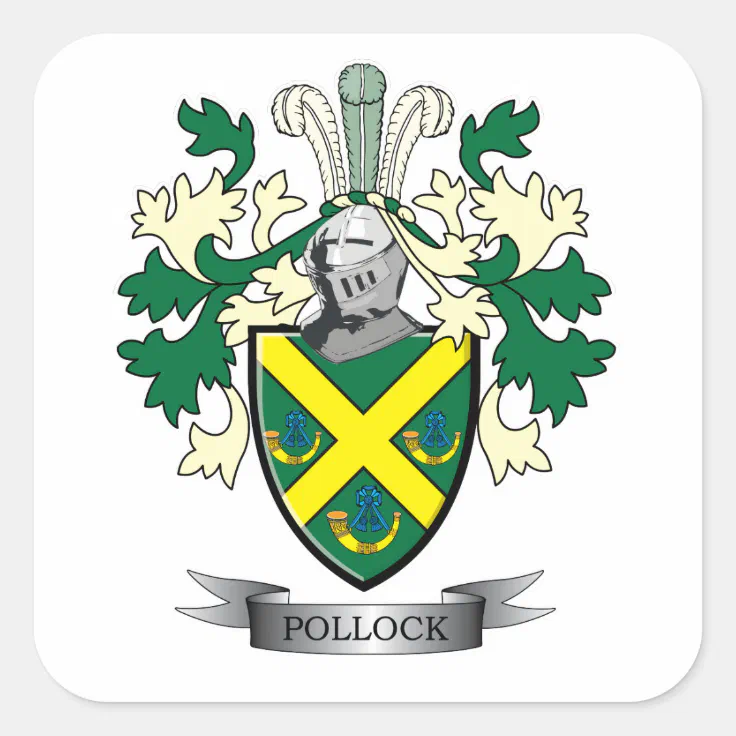 Pollock Family Crest Coat of Arms Square Sticker | Zazzle