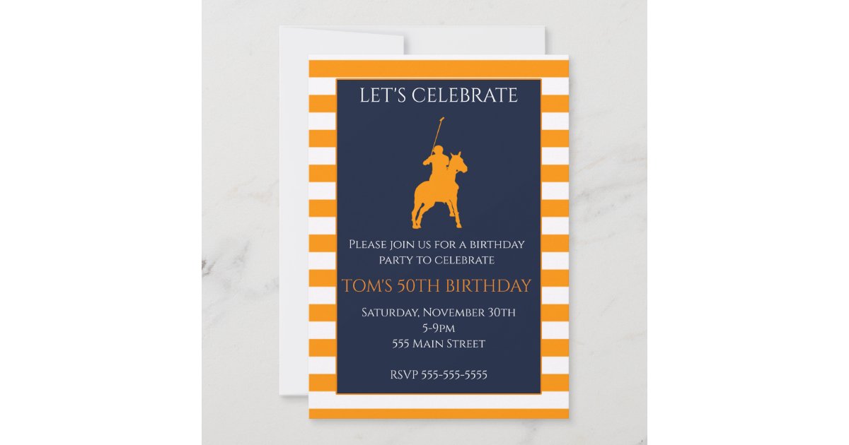 Polo birthday invitation for adult blue orange | Zazzle