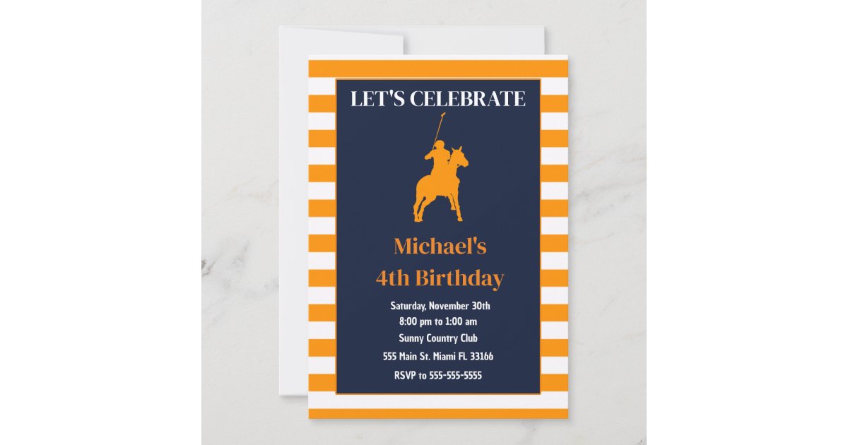 Polo birthday invitation for kids blue orange | Zazzle