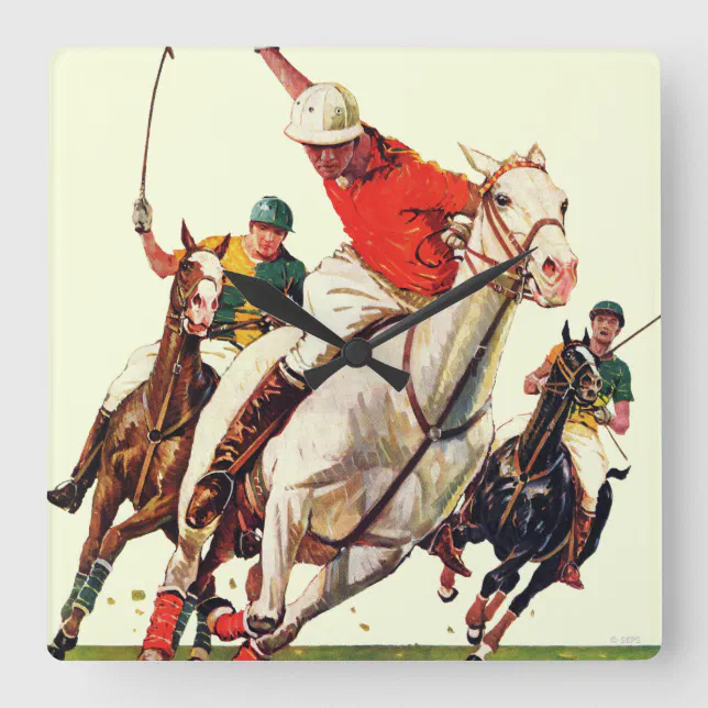 Polo Match Square Wall Clock | Zazzle