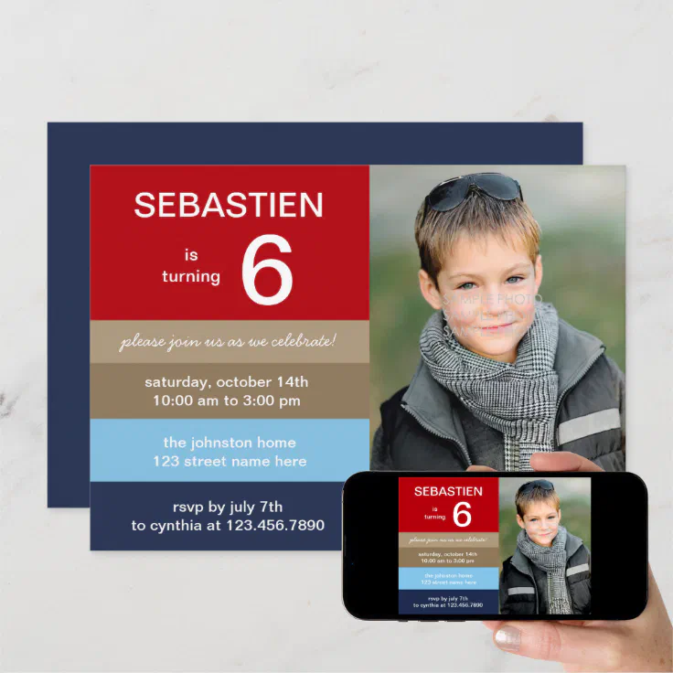 Polo Stripes Photo Birthday Invitation | Zazzle