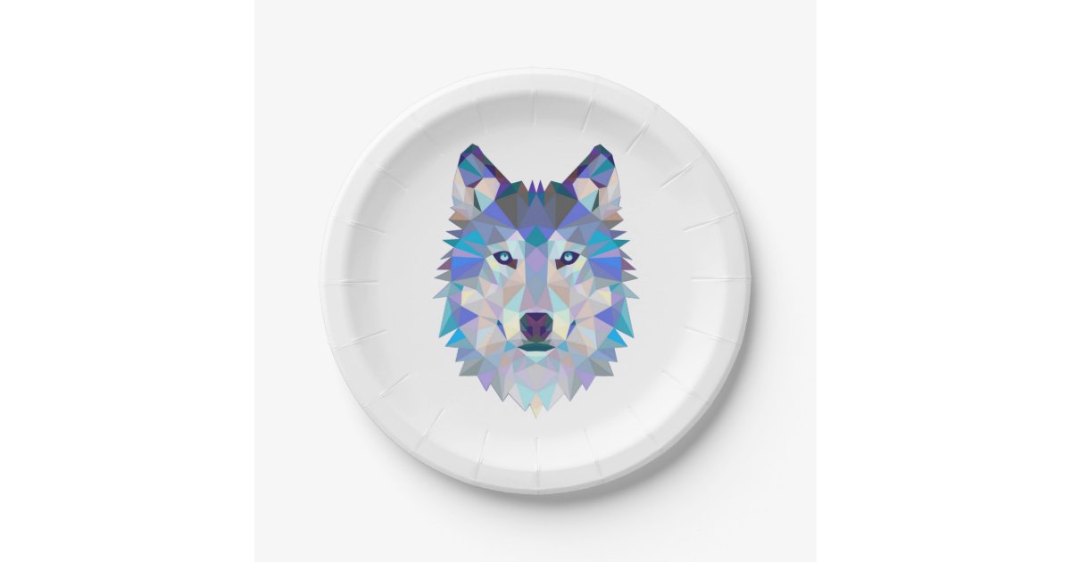 Polygonal geometric wolf head paper plates | Zazzle