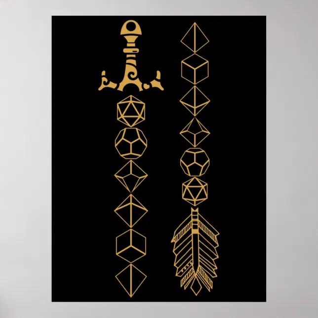Polyhedral Dice Set Sword and Arrow Tabletop RPG G Poster | Zazzle