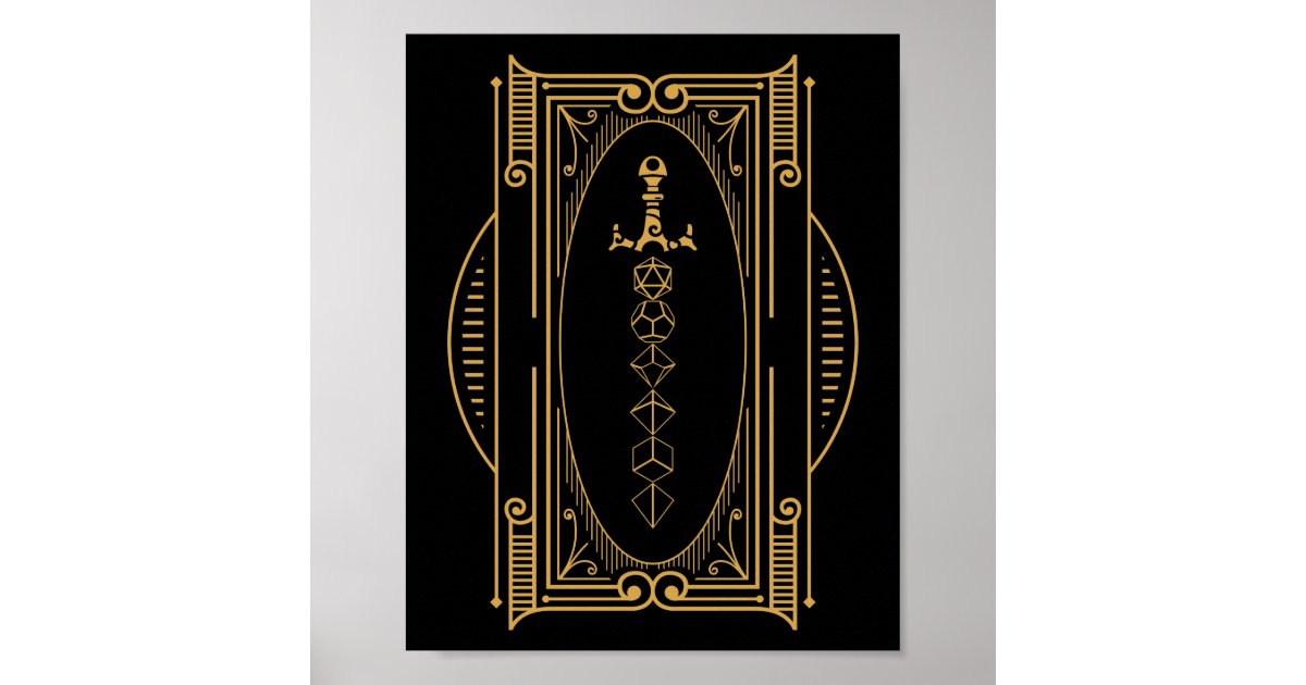 Polyhedral Dice Sword Deco Retro Poster | Zazzle