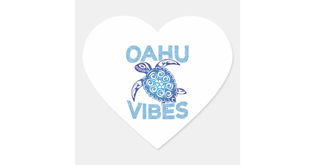 Polynesian Blue Tribal Sea Turtle Oahu Vibes Heart Sticker | Zazzle