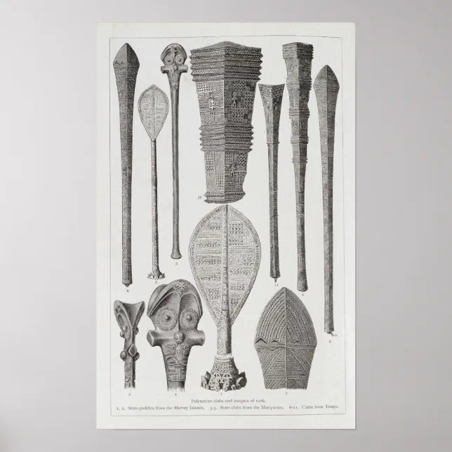 Polynesian clubs and insignia of rank poster | Zazzle